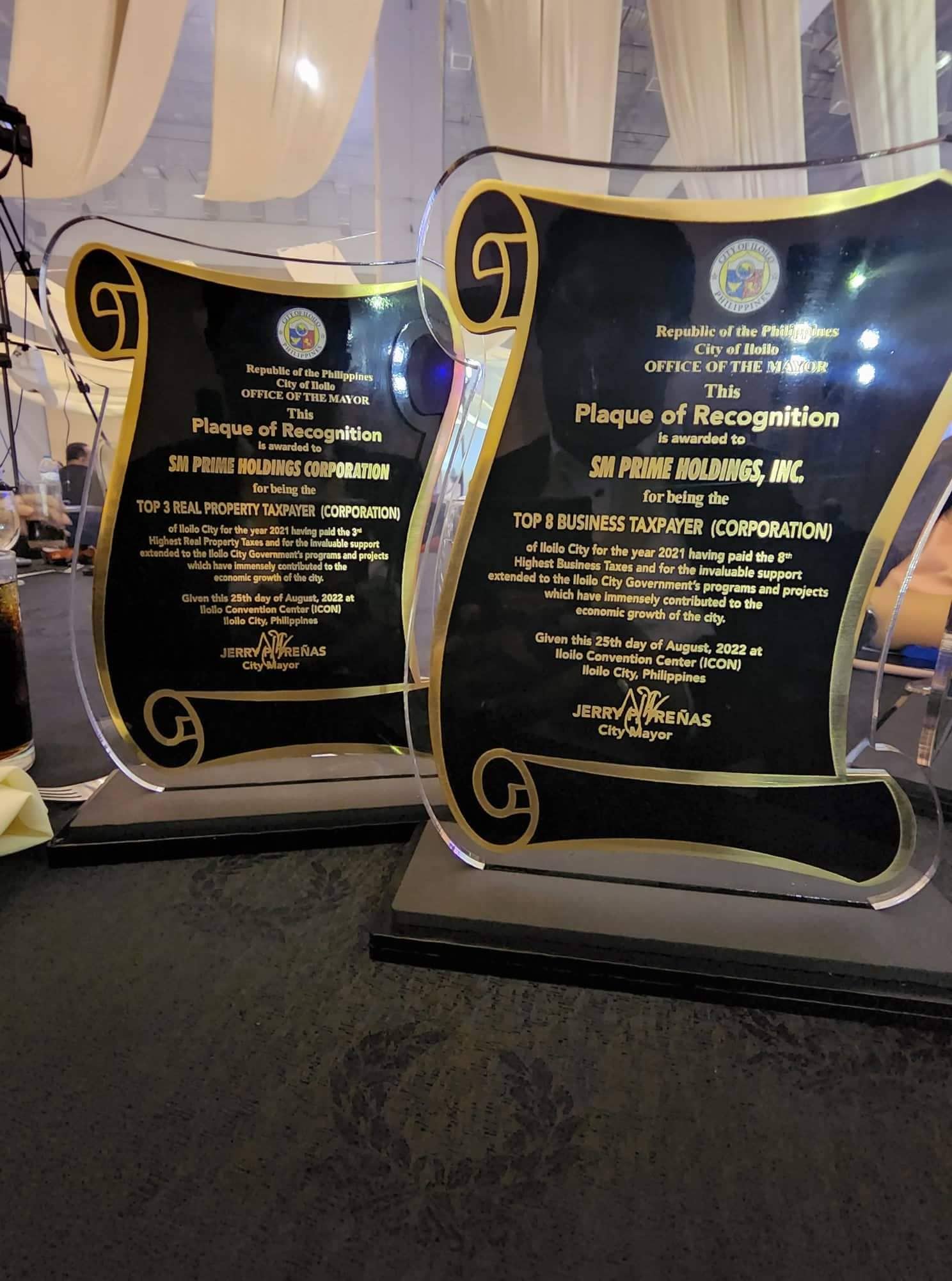 SM Prime named as one of 2021 Top Taxpayers in Iloilo City