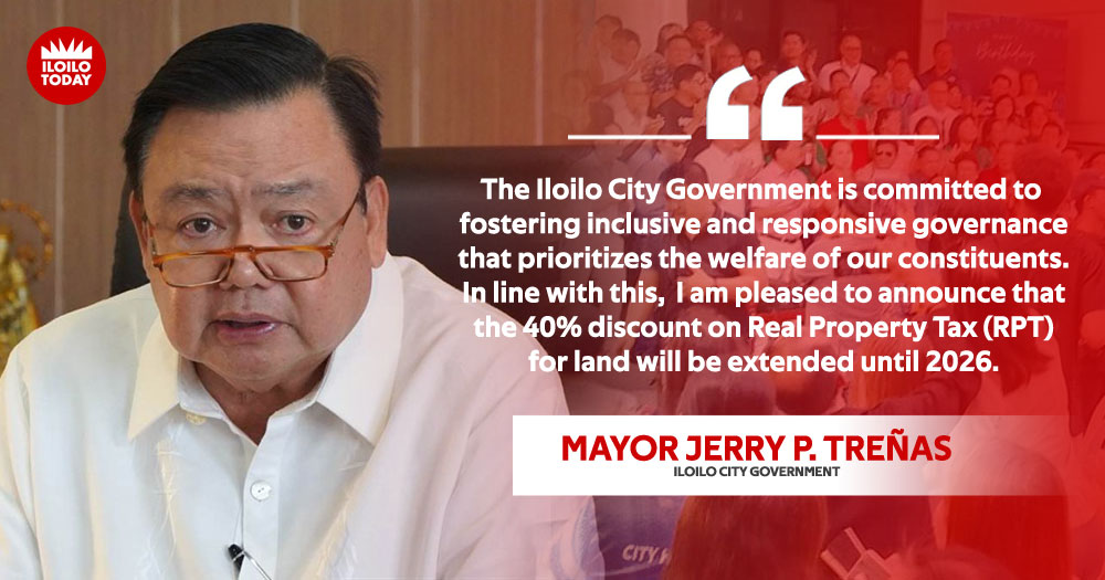 Iloilo City Gov't to extend 40% discount on RPT for land until 2026